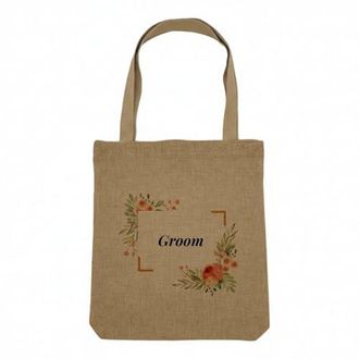 Fabulous Sac Shopping Tote Bag Aspect Lin - Groom Wedding Engaged Floral Frame - Sac de Courses Toile Epaisse 360g Beige Naturel Cabas Port&eacute; Epaule Solide Impr