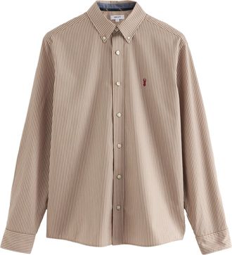 Next Herren Standard Hemd mit Streifen und Krempel&auml;rmeln Nat&uuml;rlich M