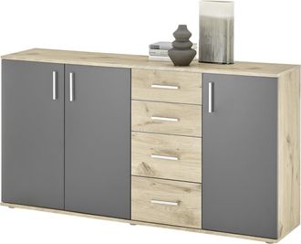 M&ouml;belando Sideboard >BC 1040< 160x84x35 cm (B/H/T), Viking Oak Dekor/grau, 3 Dreht&uuml;ren, 4 Schubladen, melaminbeschichtet, 2 Einlegeb&ouml;den, stabile Konstruktion, 