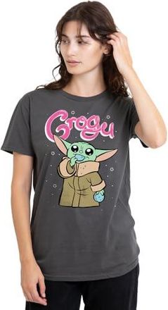 Star Wars Grogu Bubble Ladies T Shirt, Charcoal, Charbon, S Femme