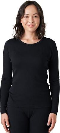 Lapasa Haut Thermique Femme 100% Laine Mérinos Naturelle Maillot de Corps à Manches Longues Chaud Automne/Hiver L48 (1 Haut),XS,Noir