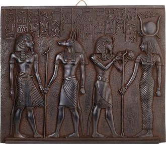 Generic Antikes &auml;gyptisches Kunst-Wandrelief Tutanchamun mit Anubis,Ramses II mit G&ouml;ttin Isis schwarzer schwerer Stein, hergestellt in &Auml;gypten