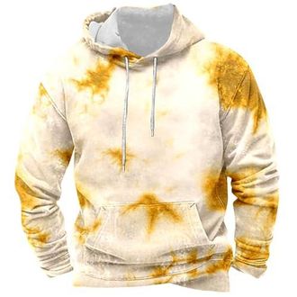Generic Sweat &agrave; capuche imprim&eacute; Tie Dye &agrave; manches longues pour homme Athleisure, jaune, 3XL