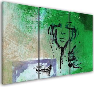 Feeby 3-teilig Vlies Leinwandbild XXL 120x80 cm Frau Porträt Abstrakt Skizze Wandbild Kunst Bilder Schlafzimmer Deko Wohnzimmer Glamour Mode Gesicht in den 