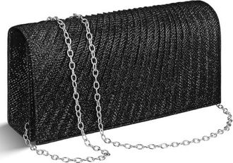 IFUNDOM Pochette de Soir&eacute;e &agrave; Paillettes pour Femme Sac Main &Eacute;l&eacute;gant avec Cha&icirc;ne Clutch Fronc&eacute; Noir pour Mariage et F&ecirc;te Sac Bandouli&egrave;re Chic pour C&eacute;r&eacute;monie