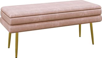 HOMCOM Sitzbank, Polsterbank mit Stauraum, Samtoptik, Bettbank mit Stahlbeine, Schuhbank, Aufbewahrungsbank für Wohnzimmer, Schlafzimmer, Rosa, 100 x 37,5 x 