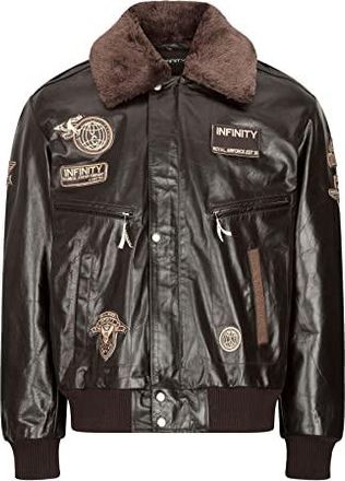 TruClothing Veste Bomber pour Homme en Cuir v&eacute;ritable Style aviateur col fourr&eacute; plote air Force - Marron L
