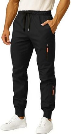 Generic Pantalon cargo ample et confortable pour homme - Pantalon de jogging athl&eacute;tique fusel&eacute; avec poches zipp&eacute;es - Taille &eacute;lastique - Cordon de serrage - Pa