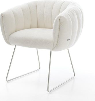 DELIFE Esszimmerstuhl Jada-Flex Boucl&eacute; Soft Beige Kufengestell Edelstahl Taschenfederkern, Esszimmerst&uuml;hle