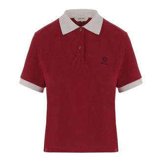 Versace Cotton Piqu&eacute; Polo Shirt - - Tops - Damen - Rot - L