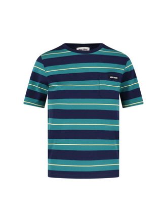 Miu Miu Logo Striped T-Shirt