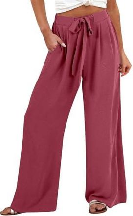 Generic Pantalon en lin pour femme - Taille &eacute;lastique - Pantalon ample d&eacute;contract&eacute; en coton doux - Pantalon de d&eacute;tente l&eacute;ger - Pantalon dext&eacute;rieur quotidien -
