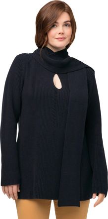 Ulla Popken Damen with Scarf deatil in Rib Knit Pullover, Marine, 46-48