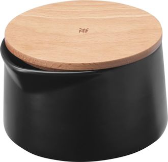 WMF Kineo Zuckerdose mit Deckel 230g, Steinzeug matt, Buchenholz, Löffel- & Schüttöffnung, für Streu- und Würfelzucker, schwarz