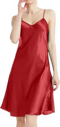 Generic Robe de Nuit Sexy pour Femme - Grande Taille - Nuisette en Satin - Vêtement de Nuit élégant - sans Manches - avec col en V - Robe à Bretelles - Légère