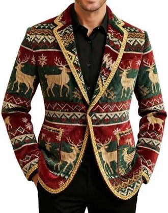 Generic Costume de Noel Homme Veste Blazer Chic et Elegant De No&euml;l Veste de Costume Blazers en Velours C&ocirc;tel&eacute; daffaires Costumes et Vestes Hommes Idee Cadeau 