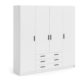 ebuy24 Ebuy24 - Armoire penderie 4 portes et 3 tiroirs - D&eacute;cor blanc mat - Dimensions L 195,5 x P 49,6 x H 200,4 cm - Meuble moderne et &eacute;l&eacute;gant
