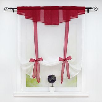 Joyswahl Neu Raffrollo Voile Raffgardinen mit Stangendurchzug und mit Kräuselband BxH 100x140cm Rot 1er Pack