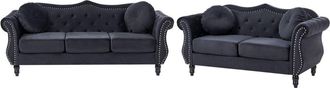 Beliani Sofa Set Schwarz Samtstoff Sitzgruppe Chesterfield Stil Retro Zierkissen Wohnzimmer