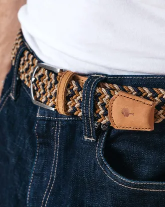 Faguo Ceinture tress&eacute;e bleu marine et beige