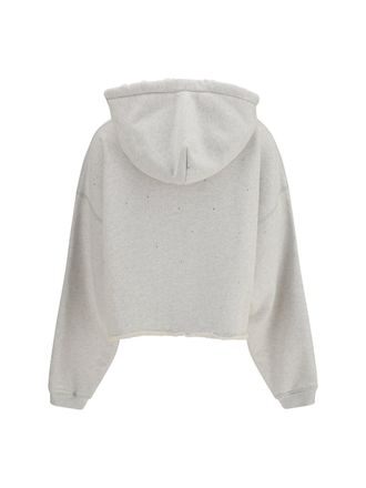 Golden Goose Womens Star Cropped Hoodie Vintage Gray Melange Cotton Sweatshirts Sweater