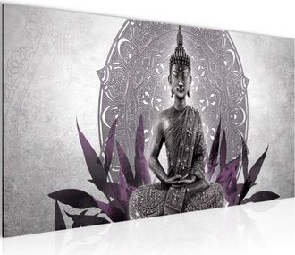 Runa Art Wandbild Buddha 1 Teilig 100 x 40 cm Modern Bild auf Vlies Leinwand Orientalisch Wohnzimmer Schlafzimmer Schwarz Weiss 031212c