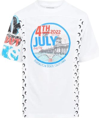 Marine Serre Homme, Tops, Blanc, Taille: XL Regenerated Graphic Jersey SS T-Shirt