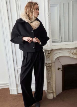 Mango Wolljacke mit Hemdkragen schwarz - Damen - XL - MANGO