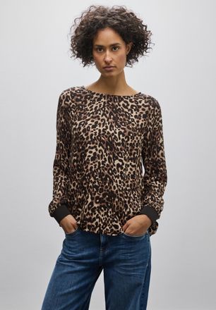 Street One Langarmbluse STREET ONE, Damen, Gr. 34, braun (cub braun), Stoff, 100% Viskose, bedruckt, klassisch normal, Rundhals, B&uuml;ndchen, Blusen, mit Rundhalsau