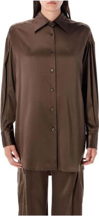 Tom Ford Femme, Blouses et Chemises, Brun, Taille: 34 FR Chemise D&eacute;contract&eacute;e en Satin de Soie Stretch