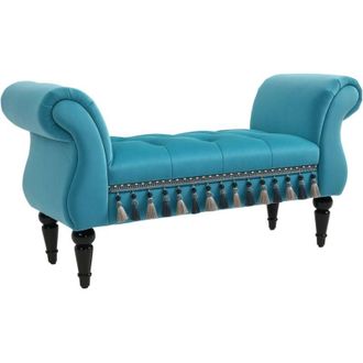 HOMCOM Sitzbank Polsterbank, Samtoptik, Luxus Bettbank mit Holzbeine, Flurbank f&uuml;r Schlafzimmer, bis 150 kg Belastbar, Blau, 117 x 40 x 58 cm - Homcom