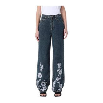 Rotate Rotate Birger Christensen, Femme, Jeans, Bleu, Taille: W27 Jean Évasé Imprimé Roses