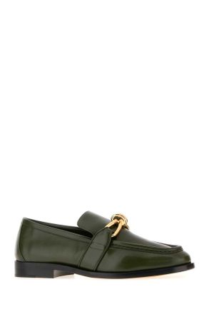 Bottega Veneta Womens Olive Green Leather Astaire Loafers Mocassini