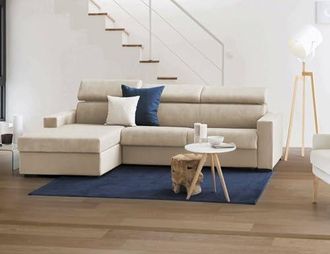 Talamo Italia Sofa mit Halbinsel Eliana, Stoffsofa, Chaiselongue mit linkem Container, schmale Armlehnen, 100 % Made in Italy, 260 x 95 x 85 cm, Beige