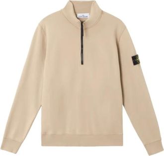 Stone Island Homme, Sweatshirts et sweats &agrave; capuche, Beige, Taille: S Sweat &agrave; demi-zip en coton Desert