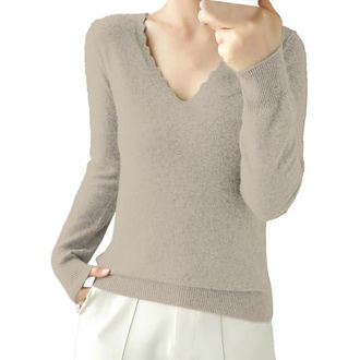 Generic Pull en tricot pour femme avec col en V - Couleur unie - Classique - Confortable - D&eacute;contract&eacute; - Manches longues - Coupe ajust&eacute;e - L&eacute;ger - Tendance - 