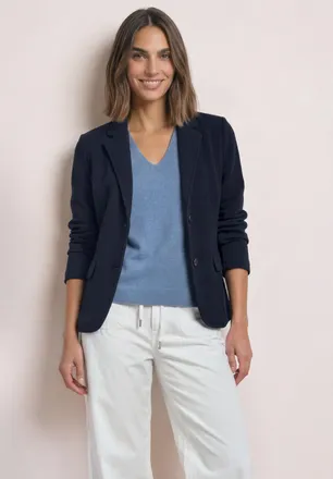 Street One Kurzblazer STREET ONE, Damen, Gr. 34, schwarz (schwarzest blau), Stoff, 70% Polyester, 27% Viskose, 3% Elasthan, unifarben, normal normal, V-Ausschnit