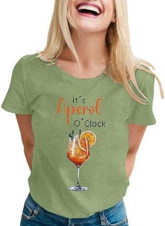 Generic T-shirt pour femme - Costume Aperol Spritz - Col rond - T-shirt d&eacute;t&eacute; amusant - Pour cocktail, f&ecirc;te, &eacute;v&eacute;nements - T-shirt l&eacute;ger - D&eacute;contract&eacute; - T-shirt