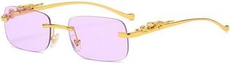 Generic Lunettes de soleil rectangulaires sans monture vintage en métal avec tête de léopard pour homme et femme, Or violet., Taille unique