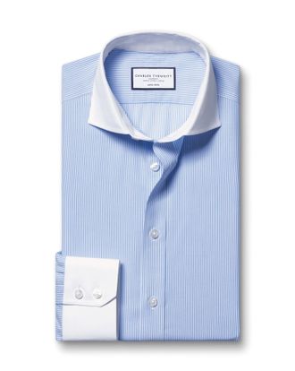 CHARLES TYRWHITT B&uuml;gelfreies Winchester-Hemd mit Stretch und Bengal-Streifen - Himmelblau Knopfmanschette