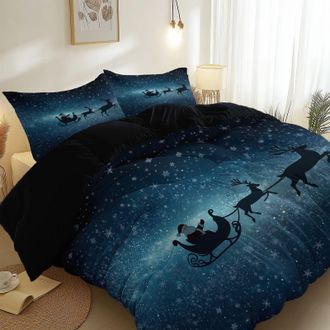 Generic Mikrofaser Bettw&auml;sche Set 135 x 200 cm mit Rei&szlig;verschluss, Geeignet f&uuml;r alle Jahreszeiten Weich bequem Weihnachten Schneeflocken Hirsch Schlitten Bedr