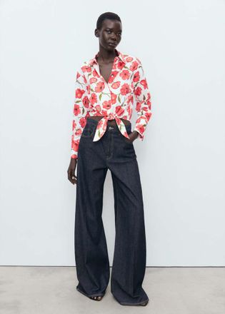 Mango Bluse aus Popelin mit floralem Print cremewei&szlig; - Damen - XXS - MANGO