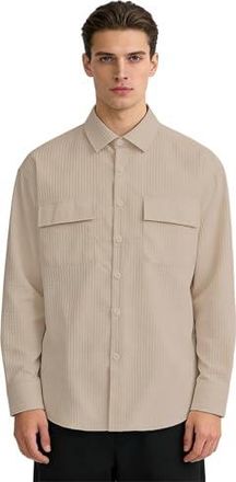 Generic Chemise en velours c&ocirc;tel&eacute; pour homme, chemise &agrave; revers de couleur unie, vintage, d&eacute;contract&eacute;e et de travail, deux poches, chemise de travail &agrave; manches