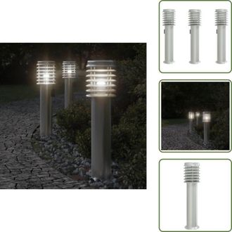vidaXL The Living Store Wegeleuchten mit Steckdose 3 Stk. Silbern 60 cm Edelstahl - Gartenlampe - Au&szlig;enstehleuchte - LED-Lampe - Edelstahl Lampe