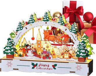 Generico DIY Weihnachtsdorf aus Holz, Schreibtischdekoration, Weihnachtsdorf, f&uuml;r, Fensterbank, Nachttisch, Schlafzimmer, Wohnzimmer, B&uuml;ro