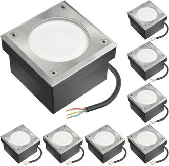 LEDs Com 8x LED Pflasterstein Bodeneinbauleuchte NEOLUM für außen, IP67, eckig, 10 x10cm, inkl. GX53 Leuchtmittel, 51lm, warmweiß