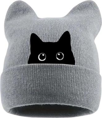 Generic Bonnet Femme Hiver Bonnet Femme Chapeau Femme Hiver Confortable Classique - Chat Brod&eacute; Chaud Hiver, Cache-Oreilles Doux, Parfait Cadeau pour Amie Ou P