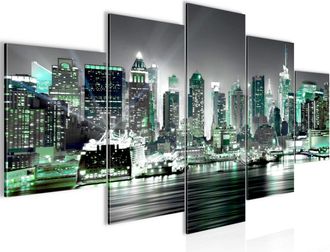 Runa Art Bilder New York City 200 x 100 cm 5 Teilig XXL Wanddekoration Design Türkis Grau 605551c