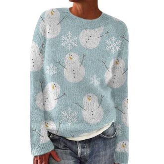 Generic Pull jacquard décontracté ample à manches longues et col rond pour femme - Pull chaud en tricot nordique chic - Tunique en laine - Doux au toucher - G