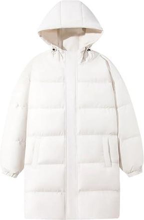 Generic Parka en duvet unisexe mi-longue pour homme - Manteau dhiver &agrave; capuche &eacute;pais et chaud - En coton, blanc, 3XL